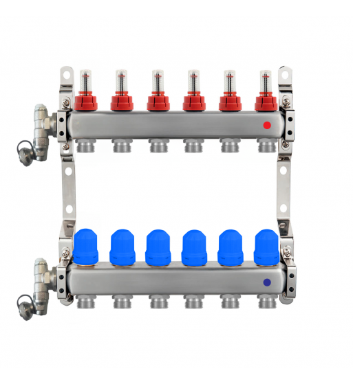 DISTRIBUTOR/COLLECTOR WOODY 1'' INOX 6 CIRC. 3/4'' WITH FLOWMETER WYID006